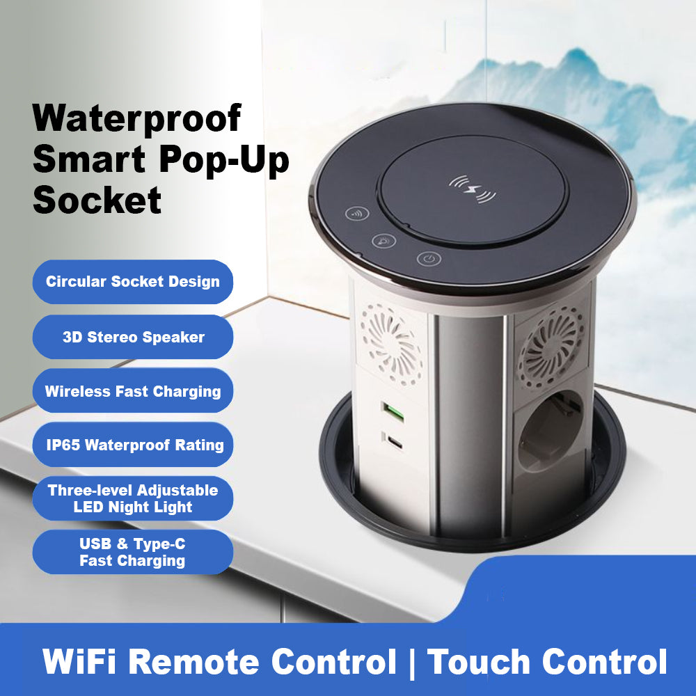 Smart Pop-Up Desk Socket – Waterproof 16A EU Outlet with Electric Lift ...