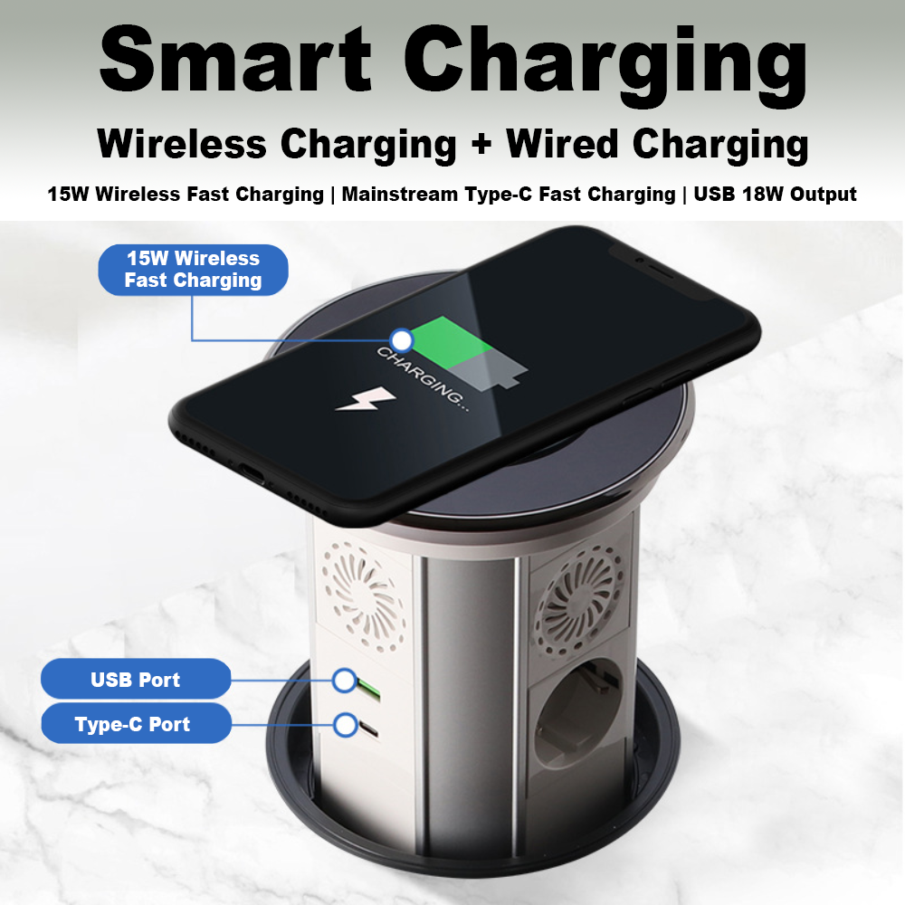 Smart Pop-Up Desk Socket – Waterproof 16A EU Outlet with Electric Lift ...