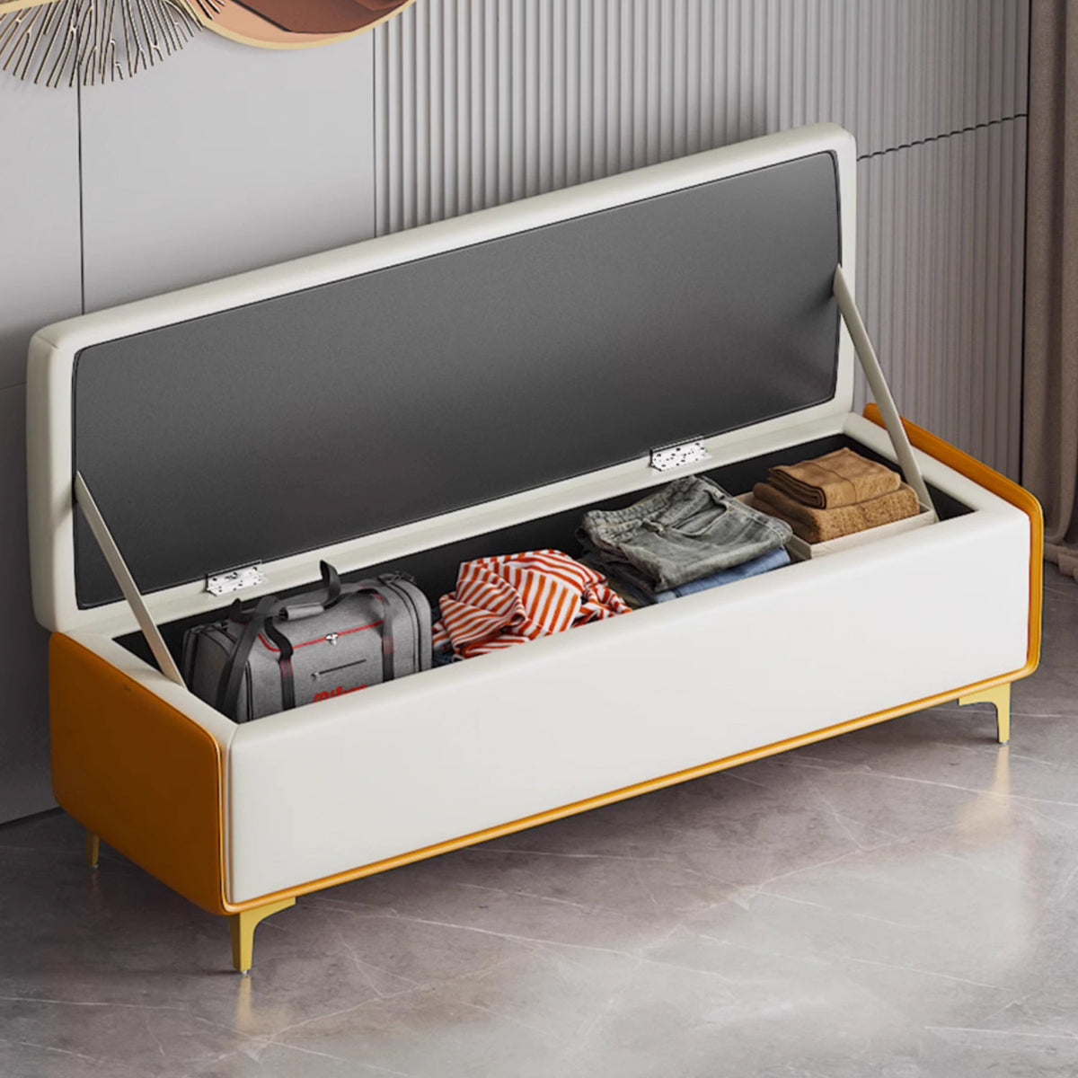 Cain Luxury Gold Legs Designer Storage Bench – Mirai Town Shop