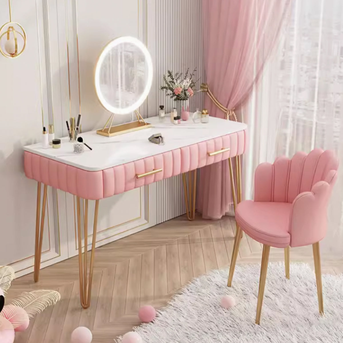 Marilyn Princess Style Gold Legs Dressing Table Set 0.6m to 1m – Mirai ...