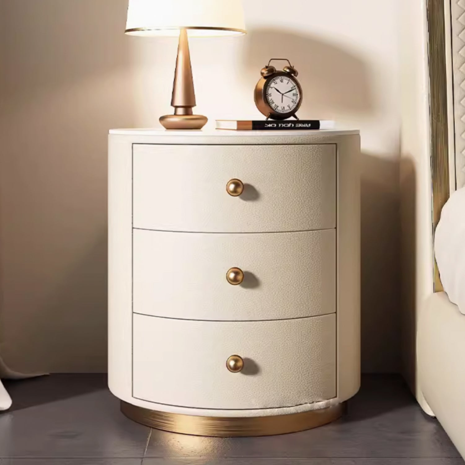 Tamsin 3 Drawers Rounded Bedside Table Mirai Town Shop